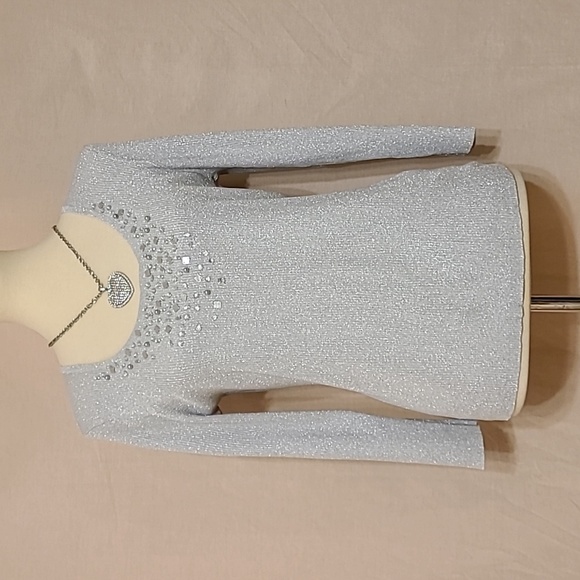 august silk | Tops | August Silk Light Gray Metallic Silver Sequin And ...